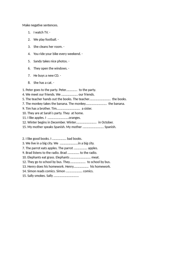 Make Negative Sentences | PDF