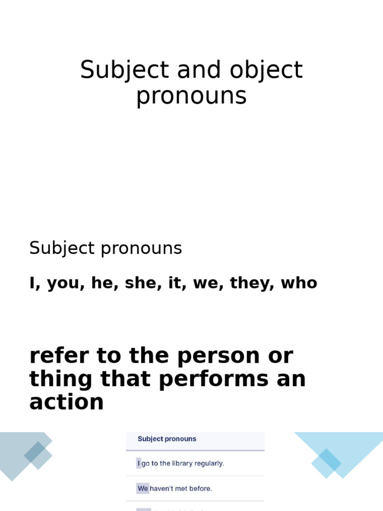 Subject and Object Pronouns | PDF