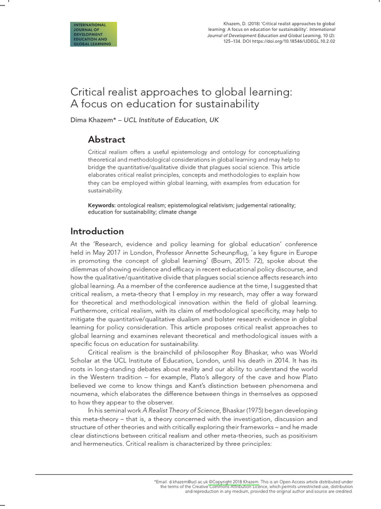 Critical Realist Approaches To Global Learning | PDF | Epistemology | Methodology