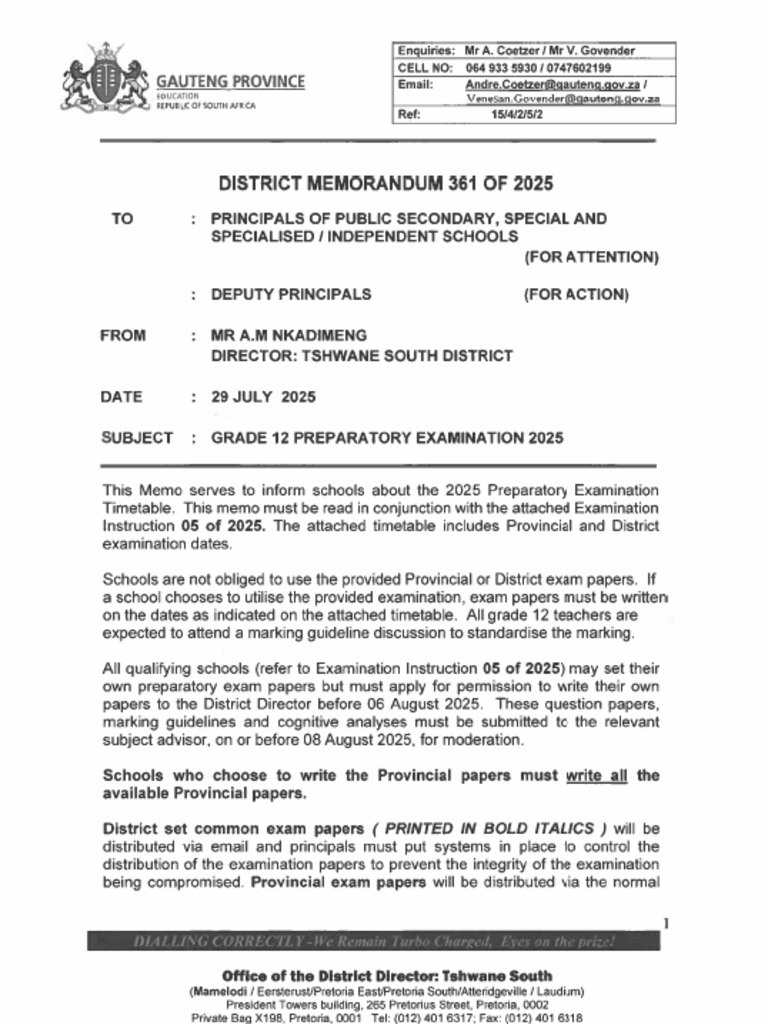 DM 361 of 2025 Grade 12 Preparatory Examination 2025 | PDF