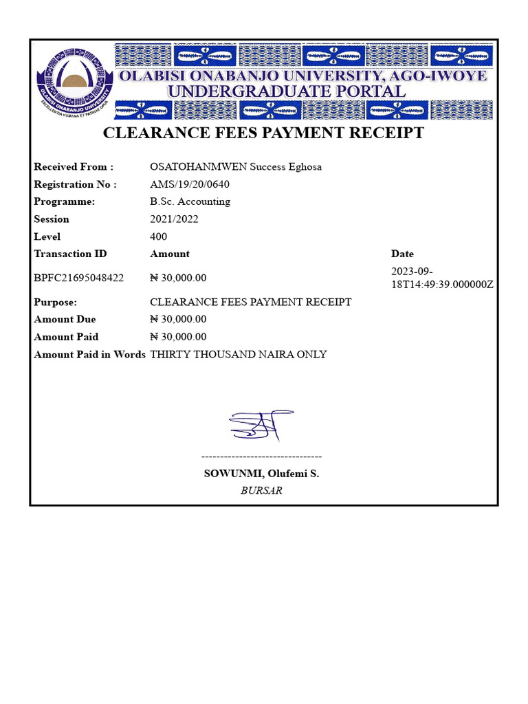 Clearance Fees Payment Receipt | PDF