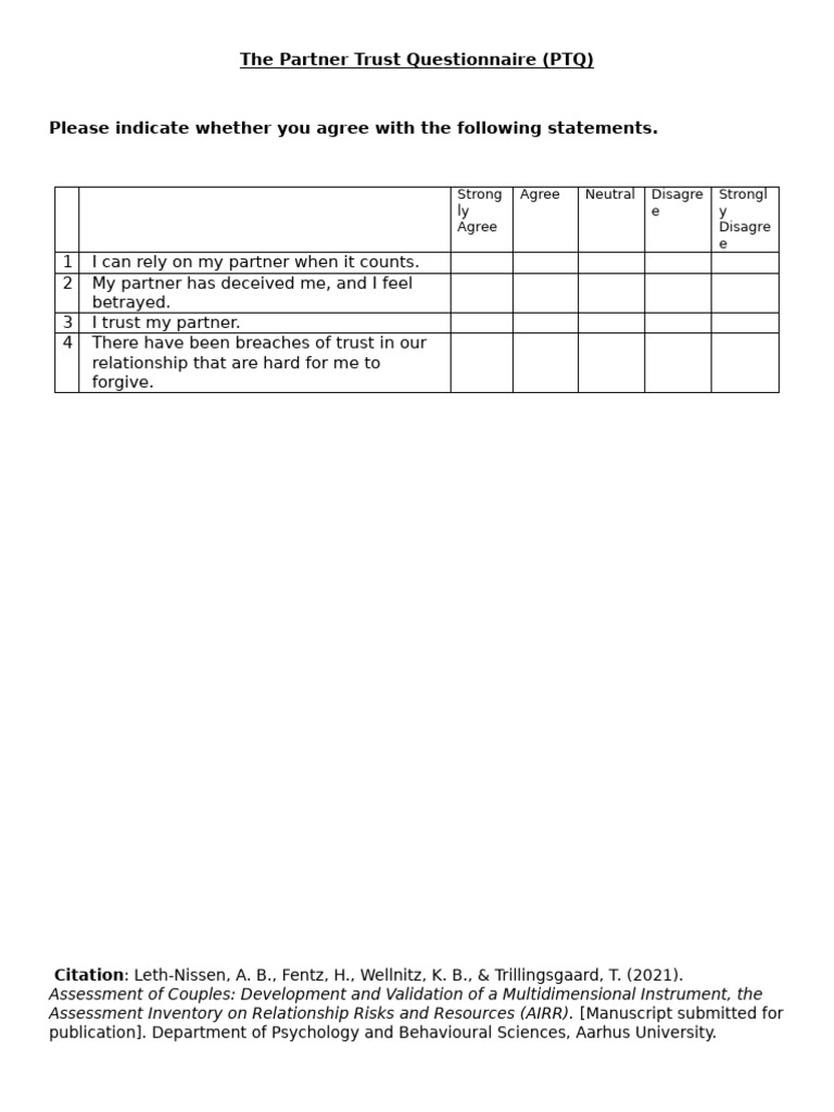 The Partner Trust Questionnaire | PDF