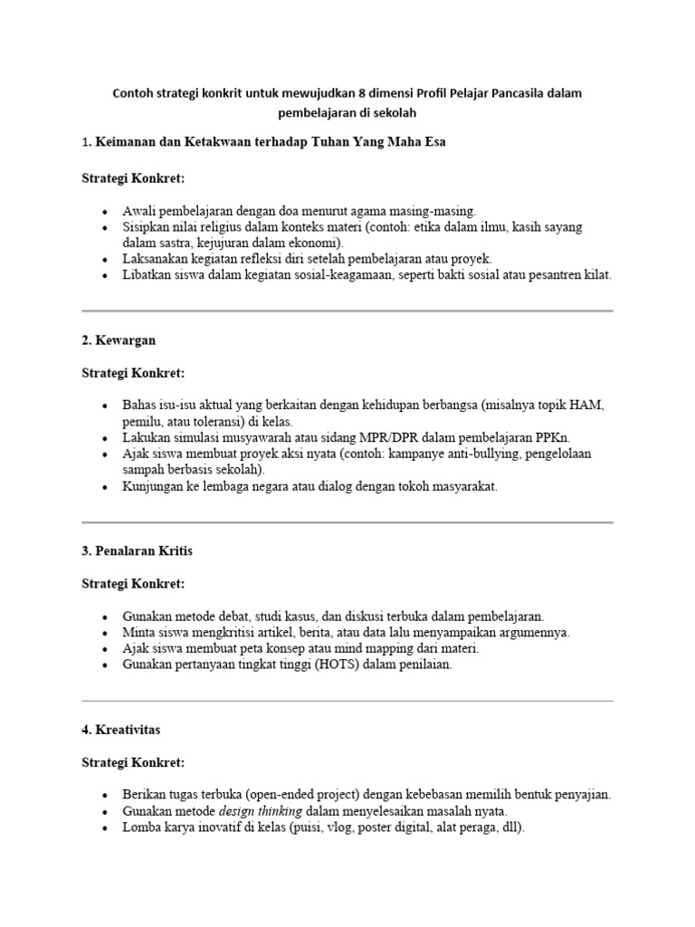 Contoh Strategi Konkrit Untuk Mewujudkan 8 Dimensi Profil Pelajar ...