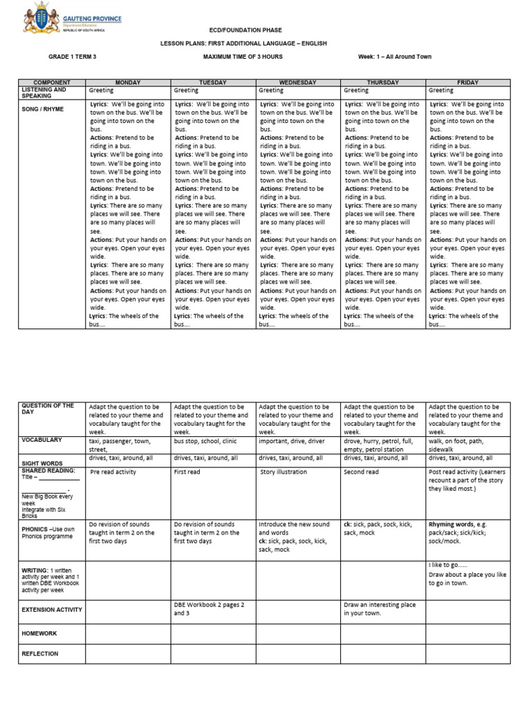 Grade 1 English Lesson Plans Term 3 | PDF | Phonics | Vocabulary