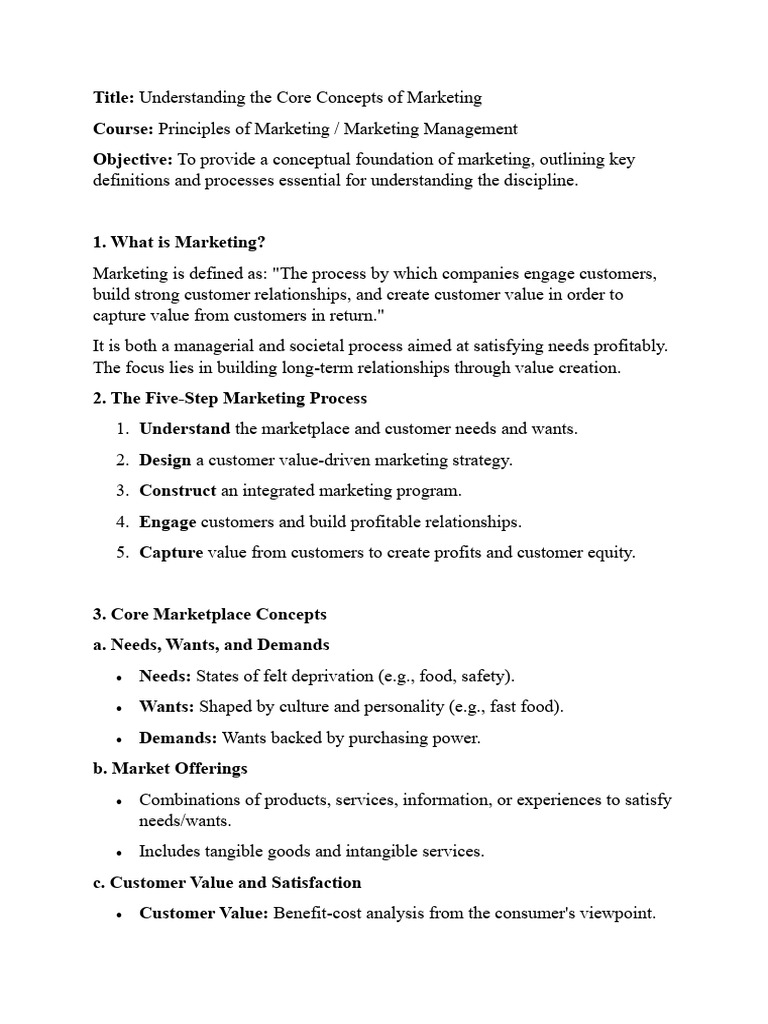 Core Concepts of Marketing | PDF | Marketing | Customer Relationship ...