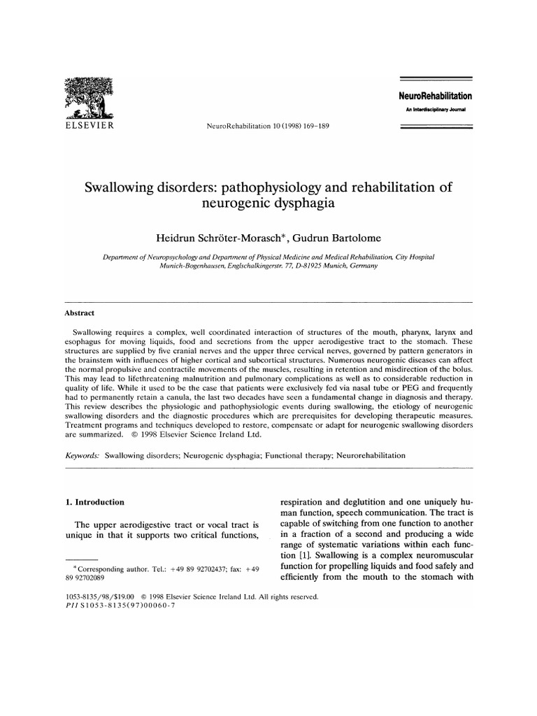 Swallowing disorders pathophysiology and rehabilitation of neurogenic dysphagia (Schröter ...