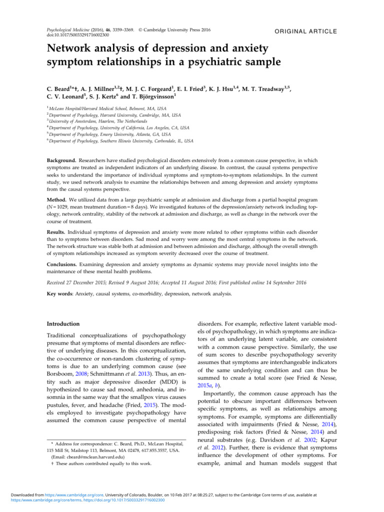 Network Analysis of Depression & Anxiety | PDF | Major Depressive ...
