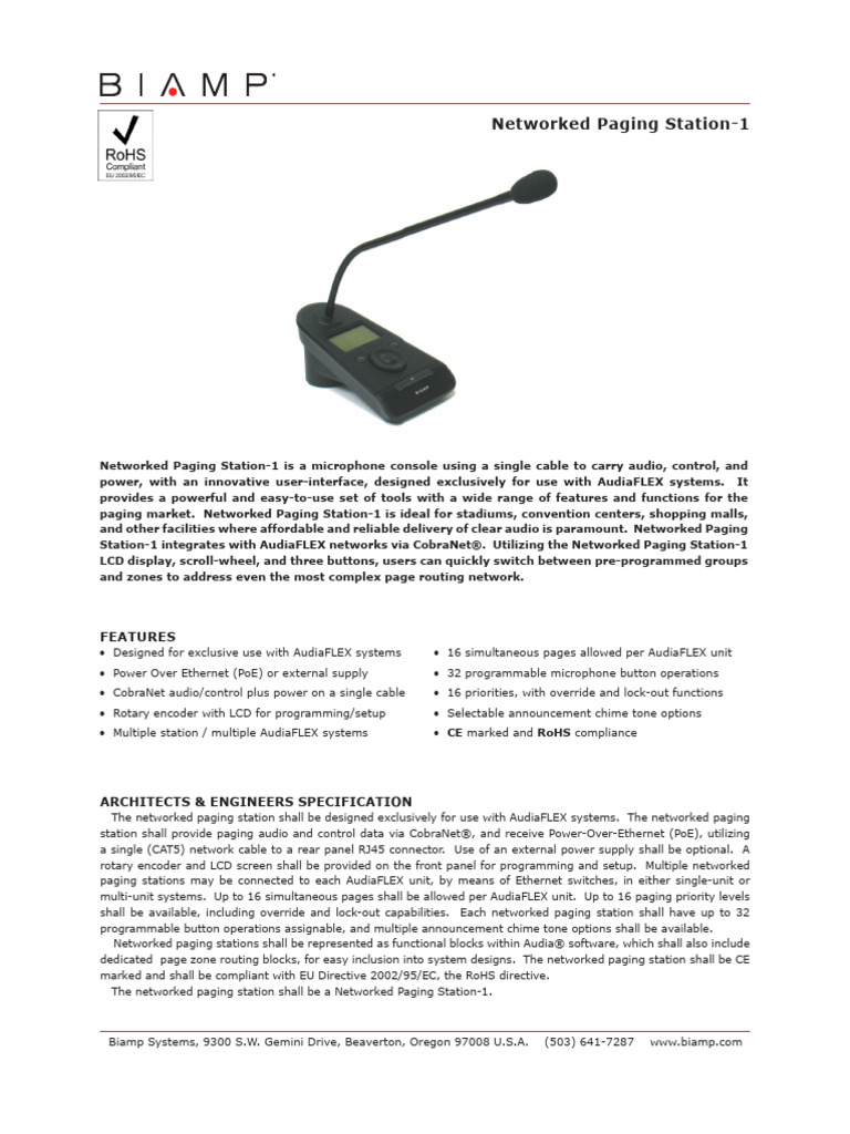 Networked Paging Station-1 Overview | PDF | Microphone | Manufactured Goods