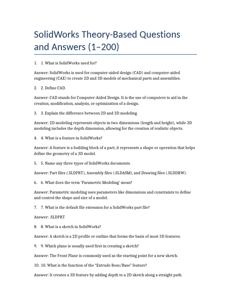 SolidWorks Interview Q&A Guide | PDF | Computer Aided Design | 3 D ...
