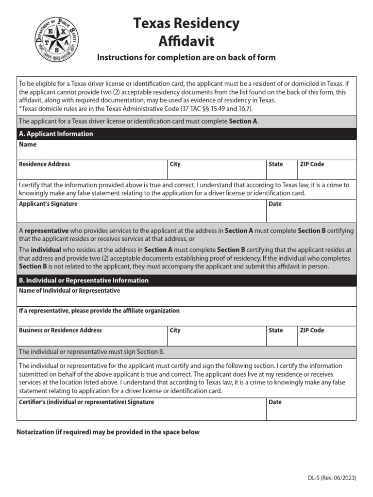 Texas Residency Affidavit Instructions | PDF | Affidavit | Identity ...