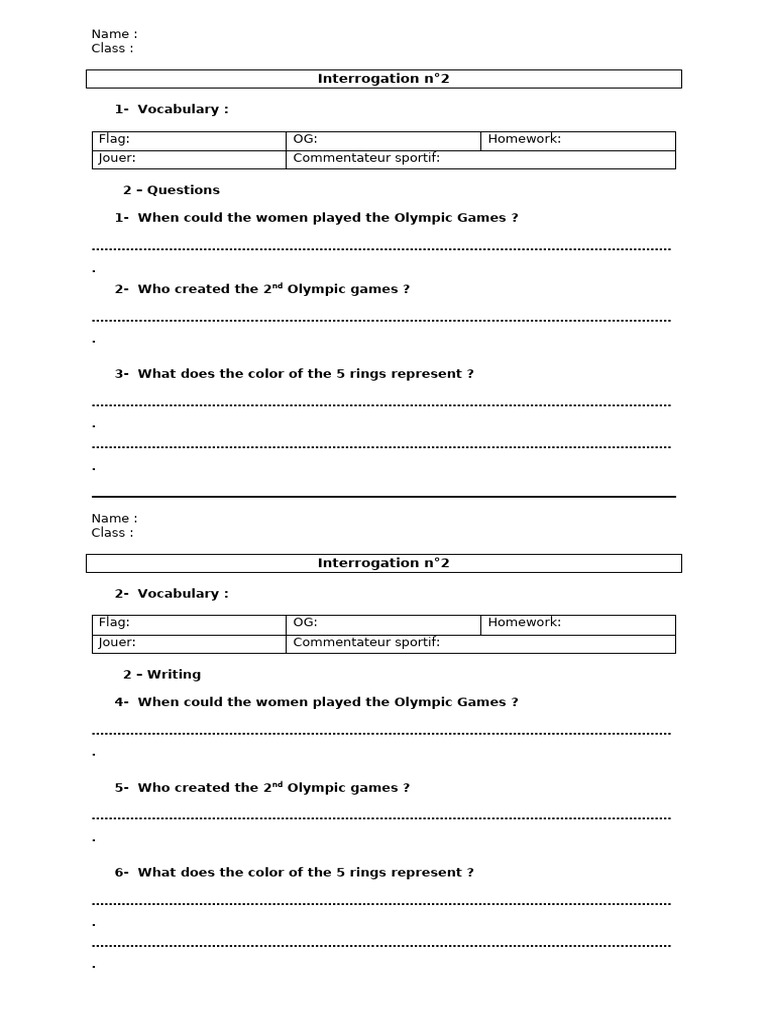 Interrogation N°2 - Anglais - 09.03 - 2GA | PDF