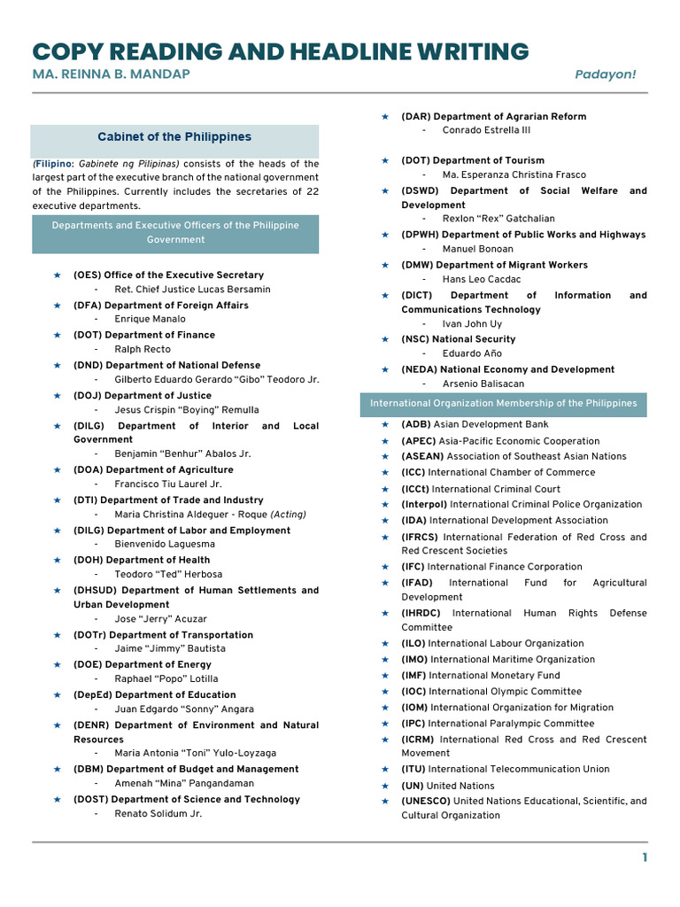 Copyreading and Headline Writing Guide | PDF | Philippines