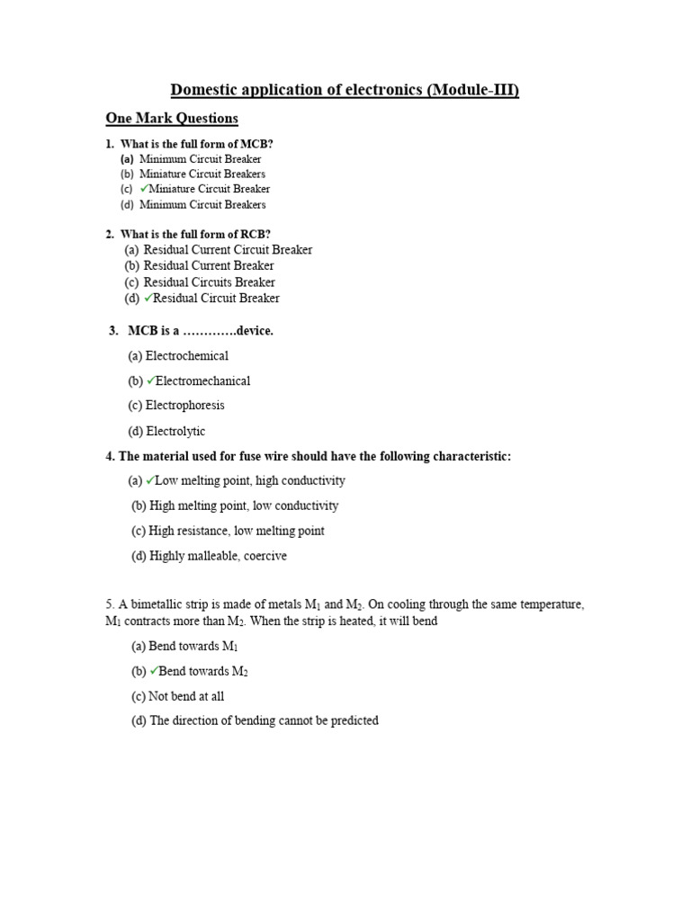 Module 3 Sample Questions | PDF | Fuse (Electrical) | Electrical Equipment