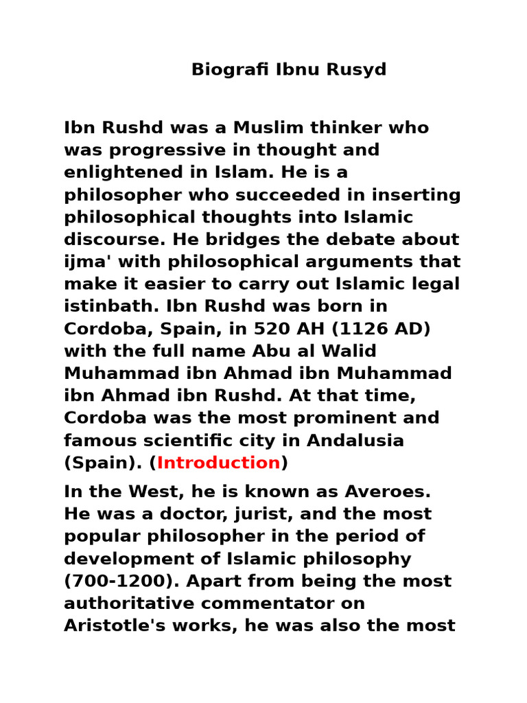 Biography of Ibn Rushd | PDF