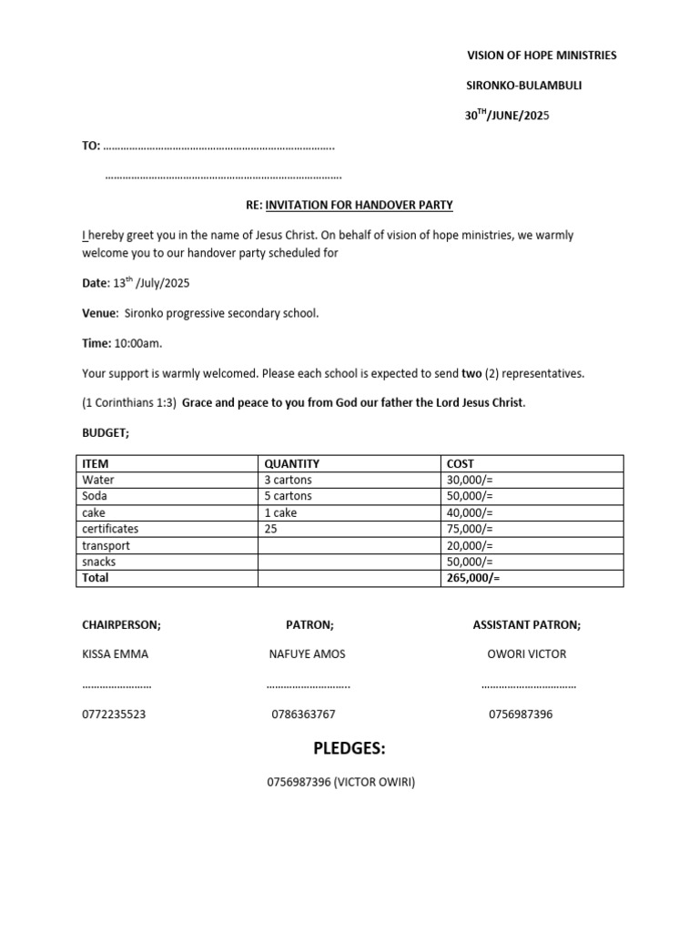 Invitation to Handover Party 2025 | PDF