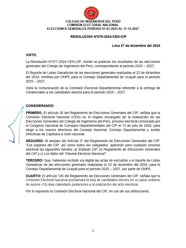 Resolucion Cen 2024 N 079 | PDF | Perú | Elecciones