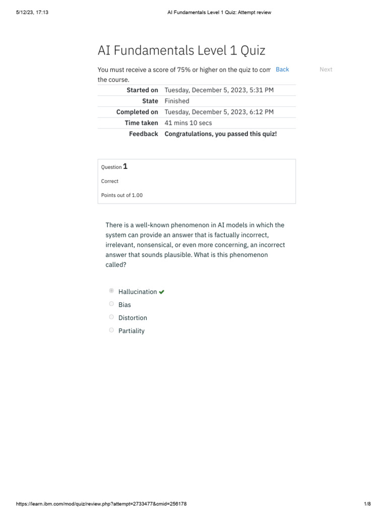 AI Fundamentals Level 1 Quiz | PDF | Artificial Intelligence ...