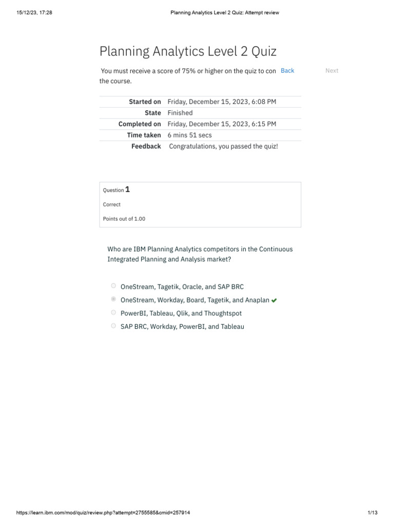 Planning Analytics Level 2 Quiz | PDF | Analytics | Cloud Computing