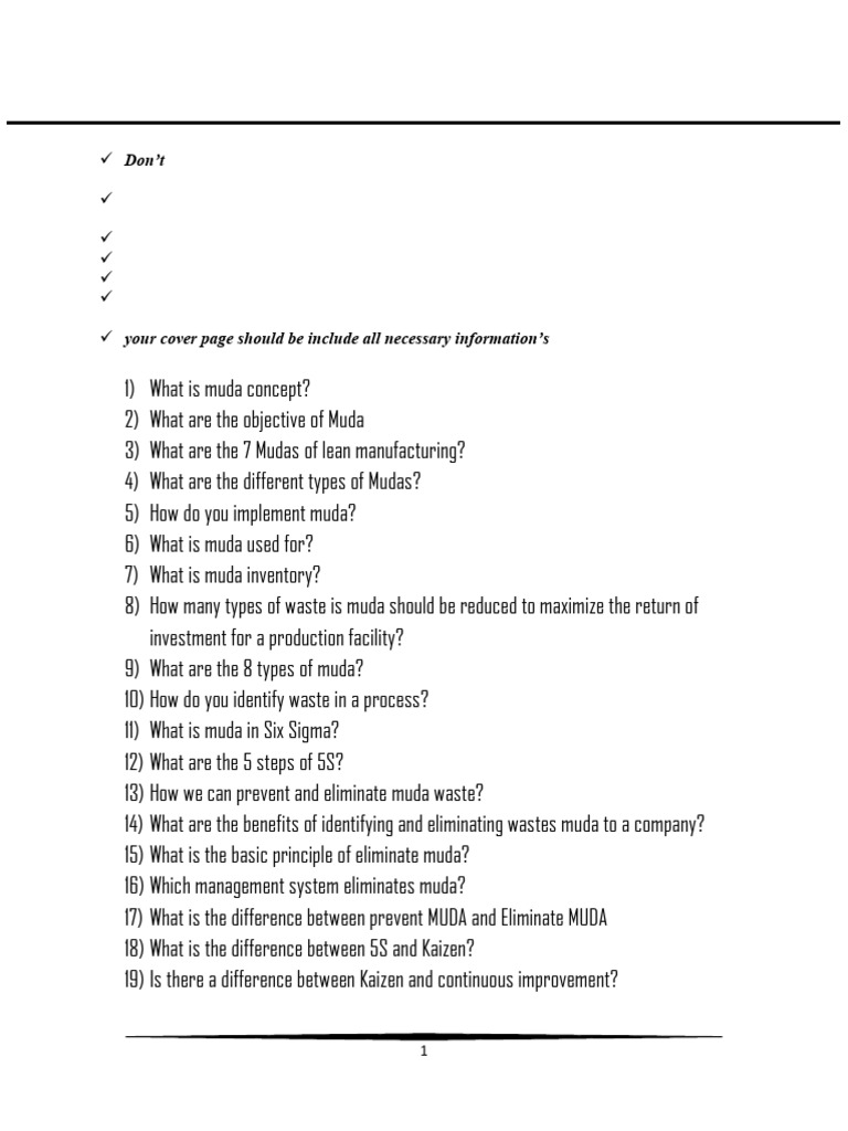 Prevent and Eliminate Muda Assignment | PDF
