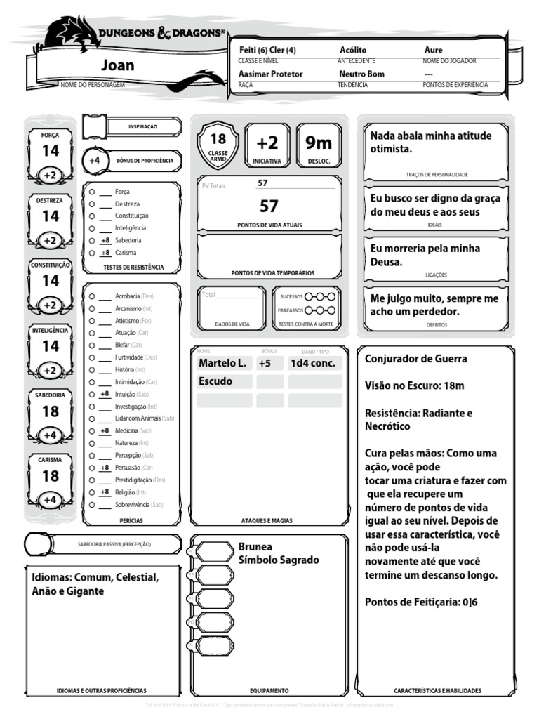 Ficha de Personagem para RPG D&D | PDF
