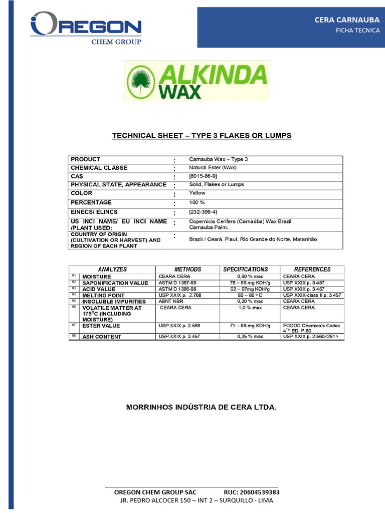 CERA CARNAUBA - FICHA TECNICA | PDF
