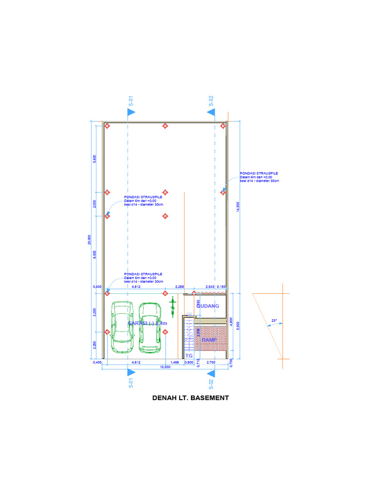 Denah Basement dan Pondasi Strauspile | PDF