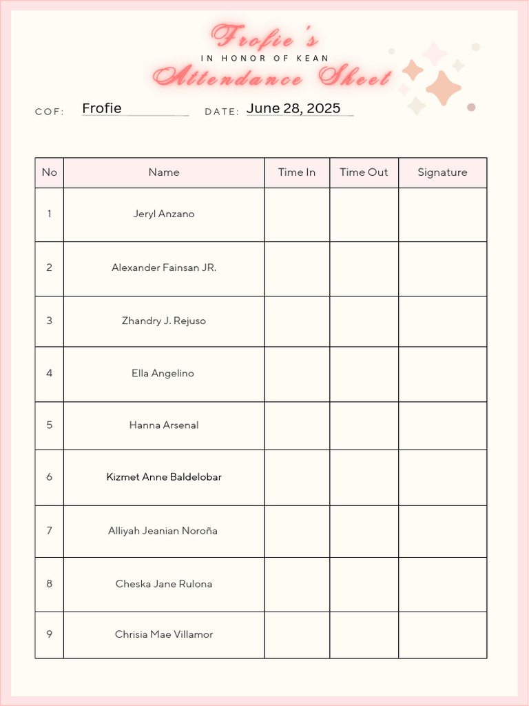 Pink Modern Simple Class Attendance Sheet - 20250627 - 215228 - 0000 | PDF