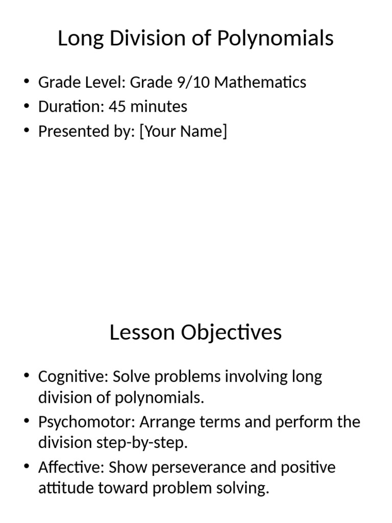 Long Division of Polynomials Lesson | PDF
