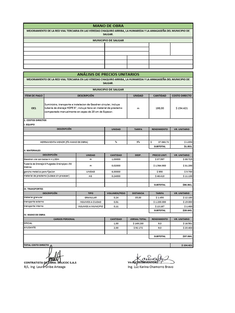 4. APUs Modificación No. 1 - Adición No. 1 - PH Salgar | PDF | Ingeniero civil | Ingeniería mecánica