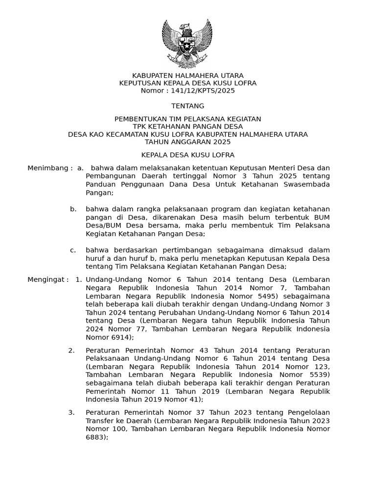 Pembentukan Tpk Ketahanan Pangan 2025 Pdf