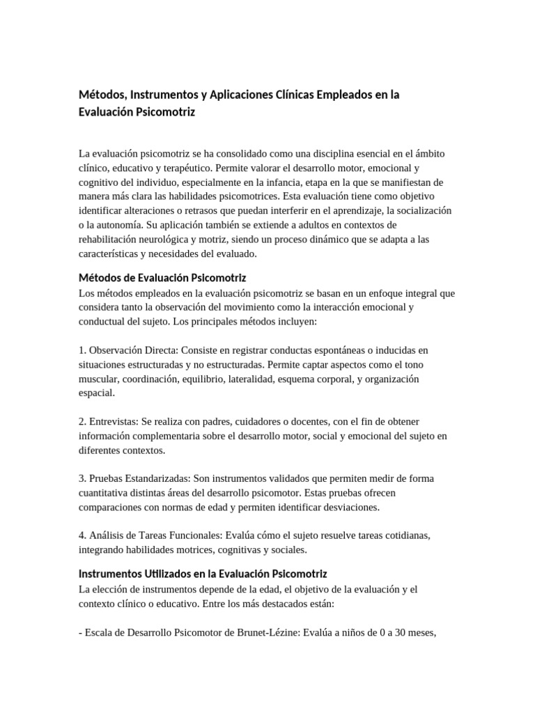 Informe Evaluacion Psicomotriz Extendido | PDF | Evaluación | Ciencia cognitiva