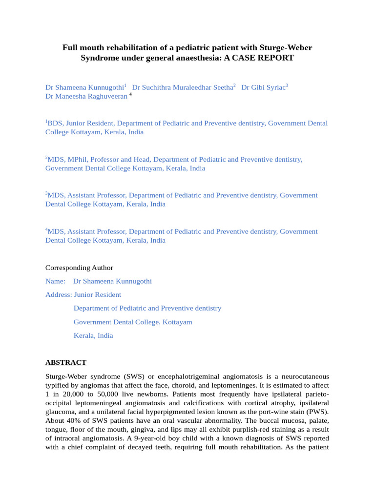 Sturge Weber Syndrome Case Report | PDF | Diseases And Disorders ...