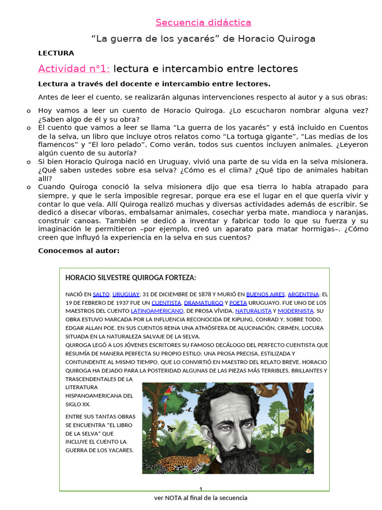 Actividades sobre "La guerra de los yacarés" | PDF | Boca | Cuentos