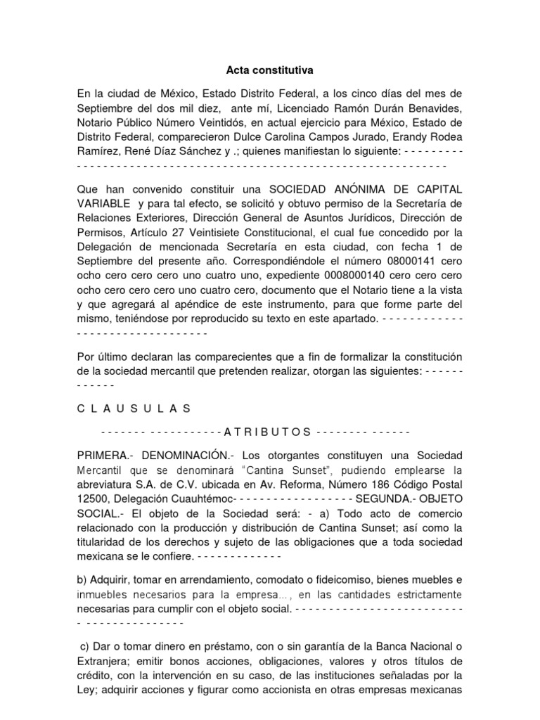 Acta Constitutiva | PDF | Liquidación | Compartir (Finanzas)