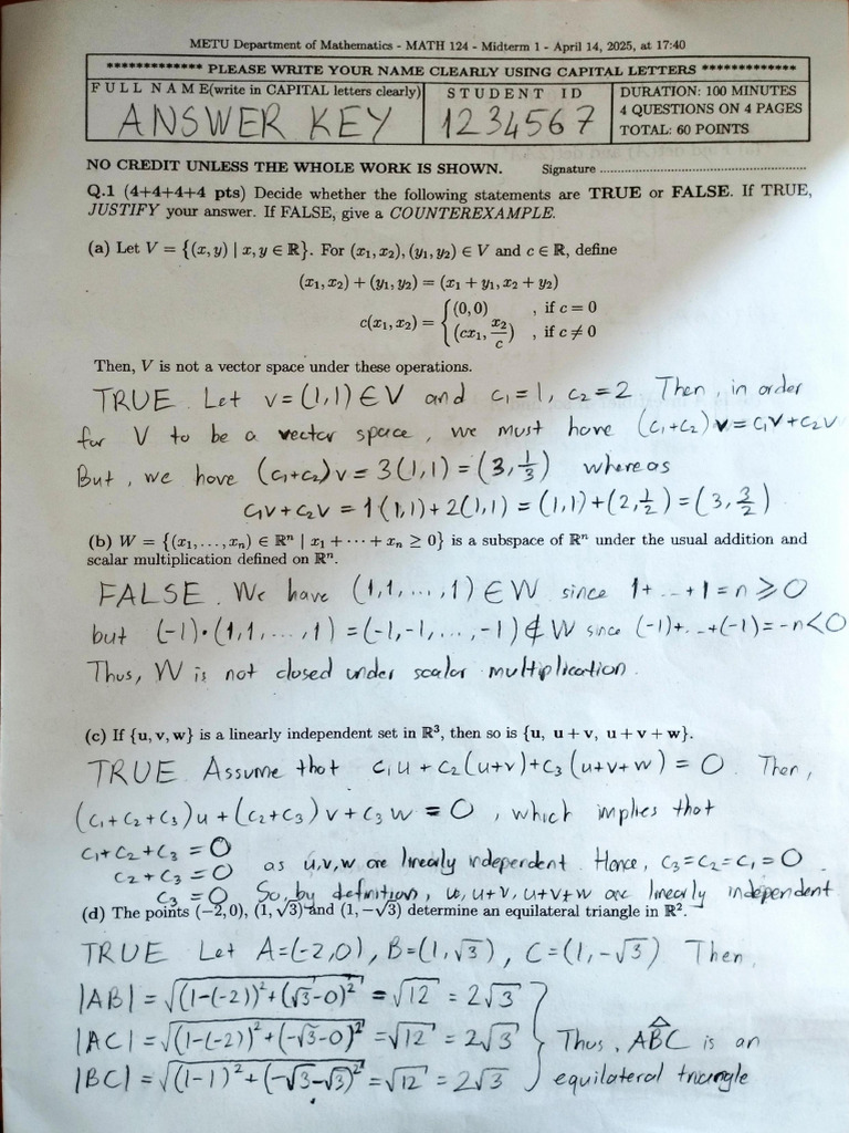 124-MT1 Answer Key | PDF
