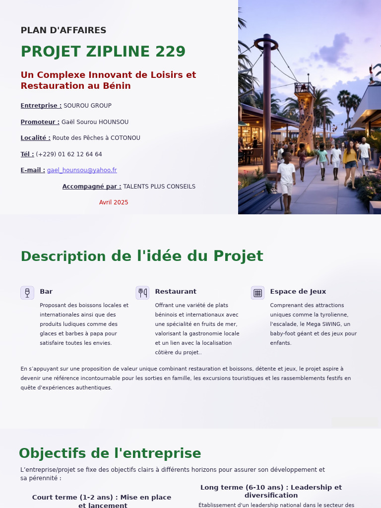Projet ZIPLINE 229 : Loisirs et Restauration au Bénin | PDF ...