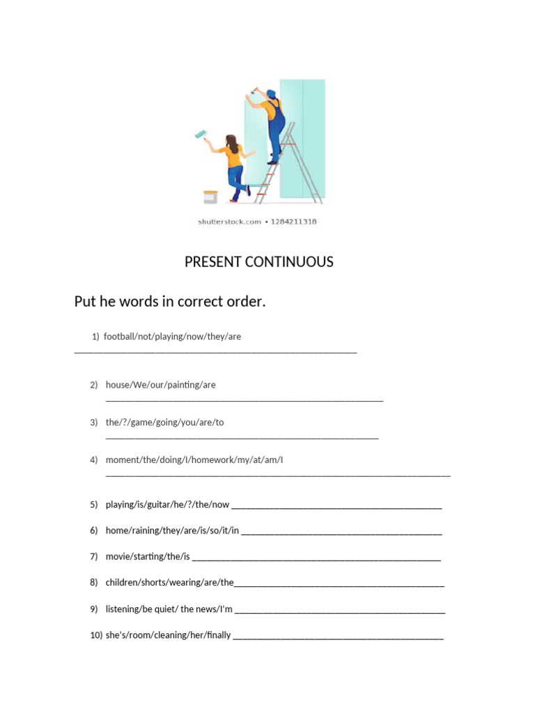Present Continuous Sentence Order Exercise | PDF