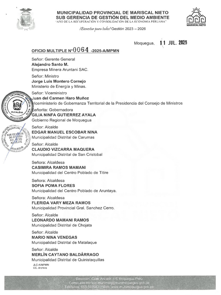 OFICIO MULTIPLE N° 0064 | PDF