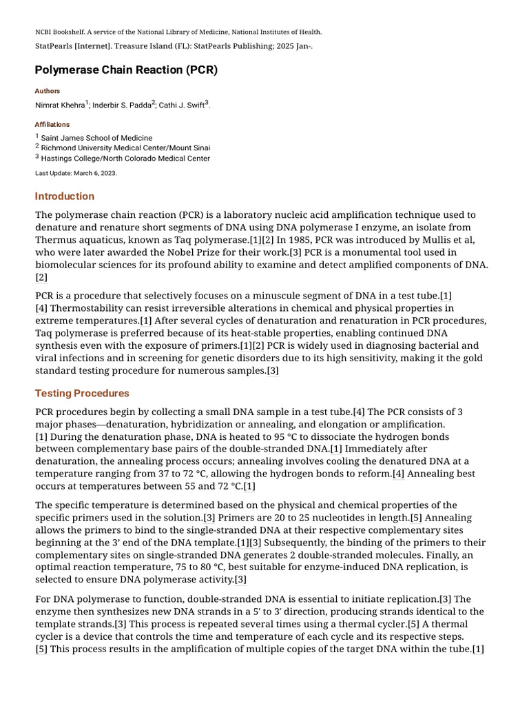 Polymerase Chain Reaction (PCR) - StatPearls - NCBI Bookshelf | PDF | Polymerase Chain Reaction ...