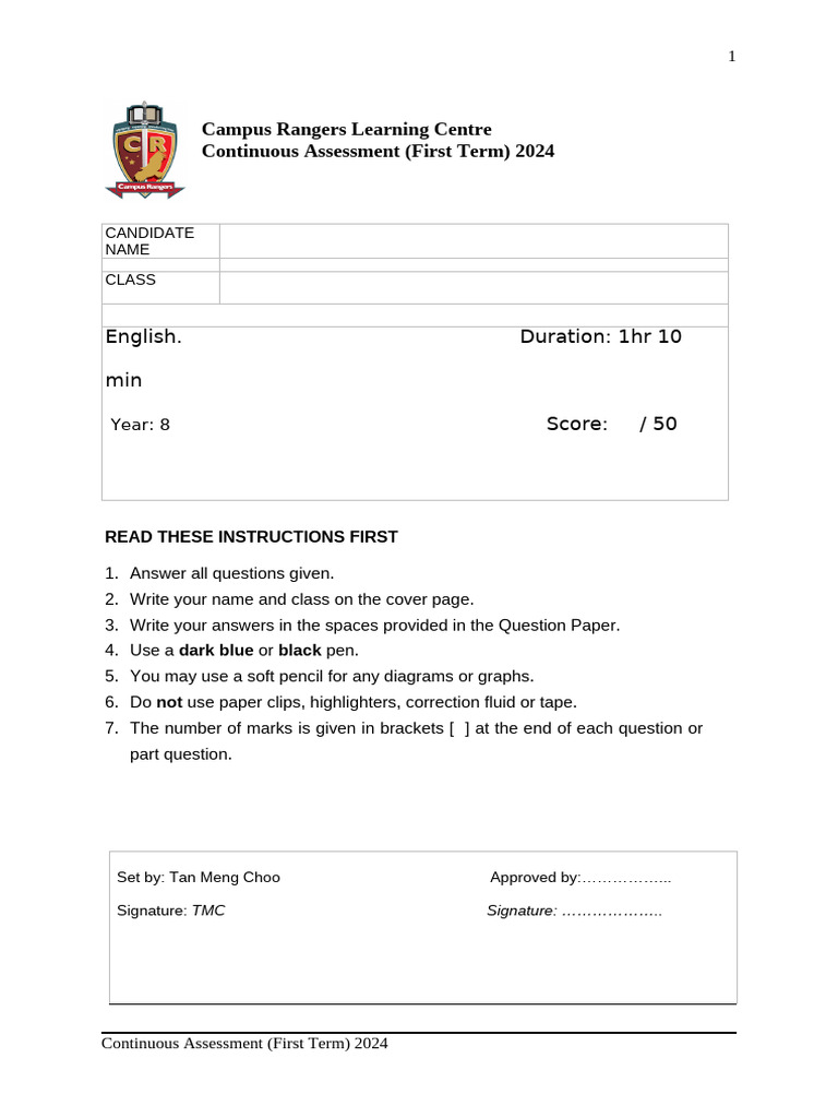Year 8 English Assessment Paper | PDF