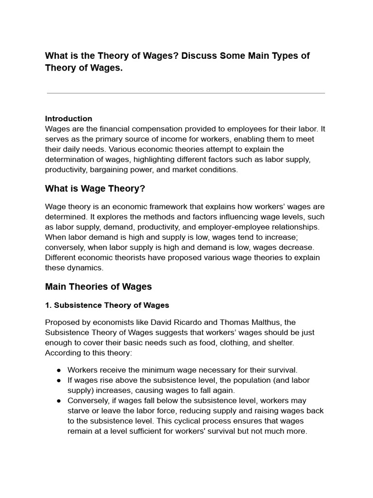 Overview of Wage Theories Explained | PDF | Labour Economics | Employment