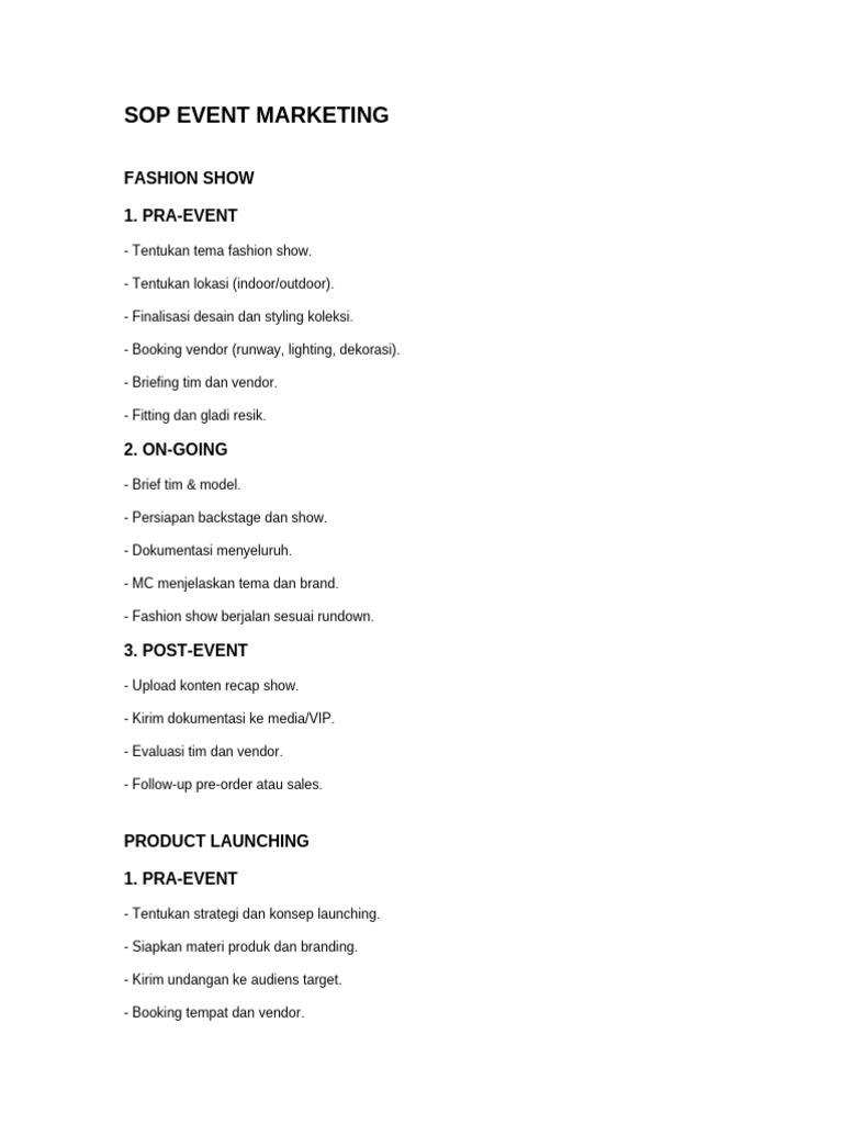 SOP untuk Event Marketing Fashion | PDF