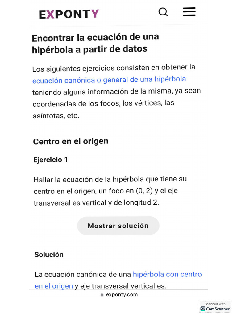Hiperbola Ejercicios | PDF