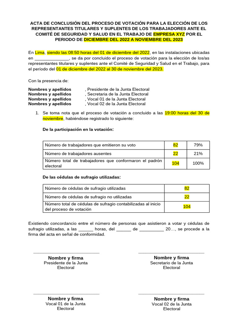 (Formato 8) Acta de Conclusión Del Proceso de Elección Del CSST | PDF ...