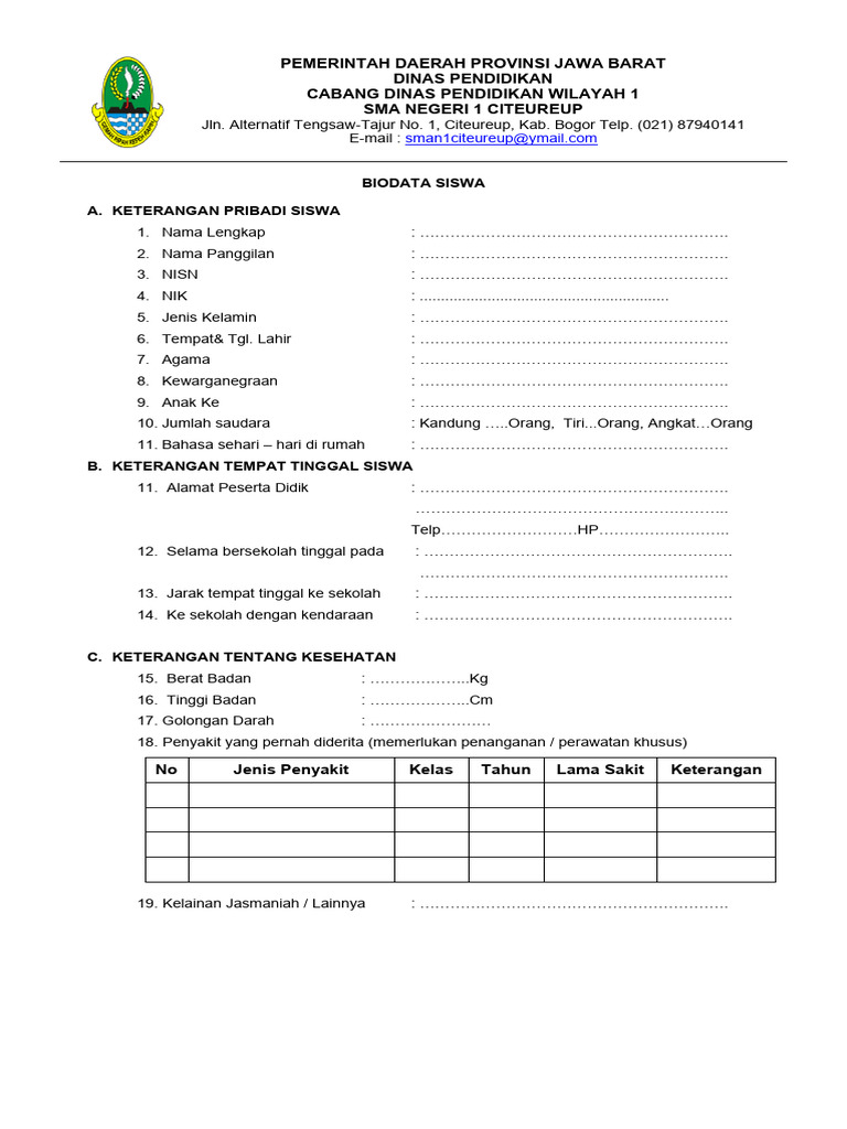 Biodata Siswa | PDF
