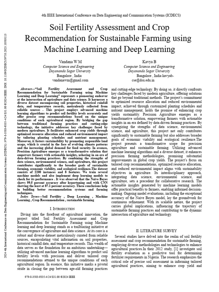 Soil Fertility Assessment and Crop Recommendation For Sustainable ...