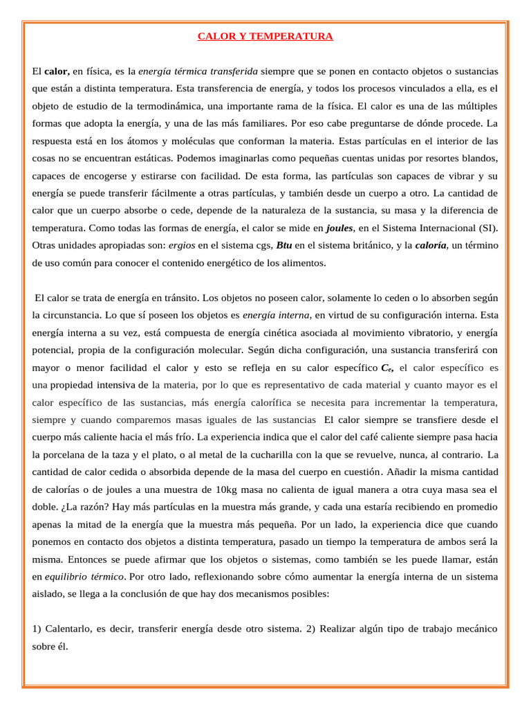 Calor y Temperatura en Física | PDF | Temperatura | Calor