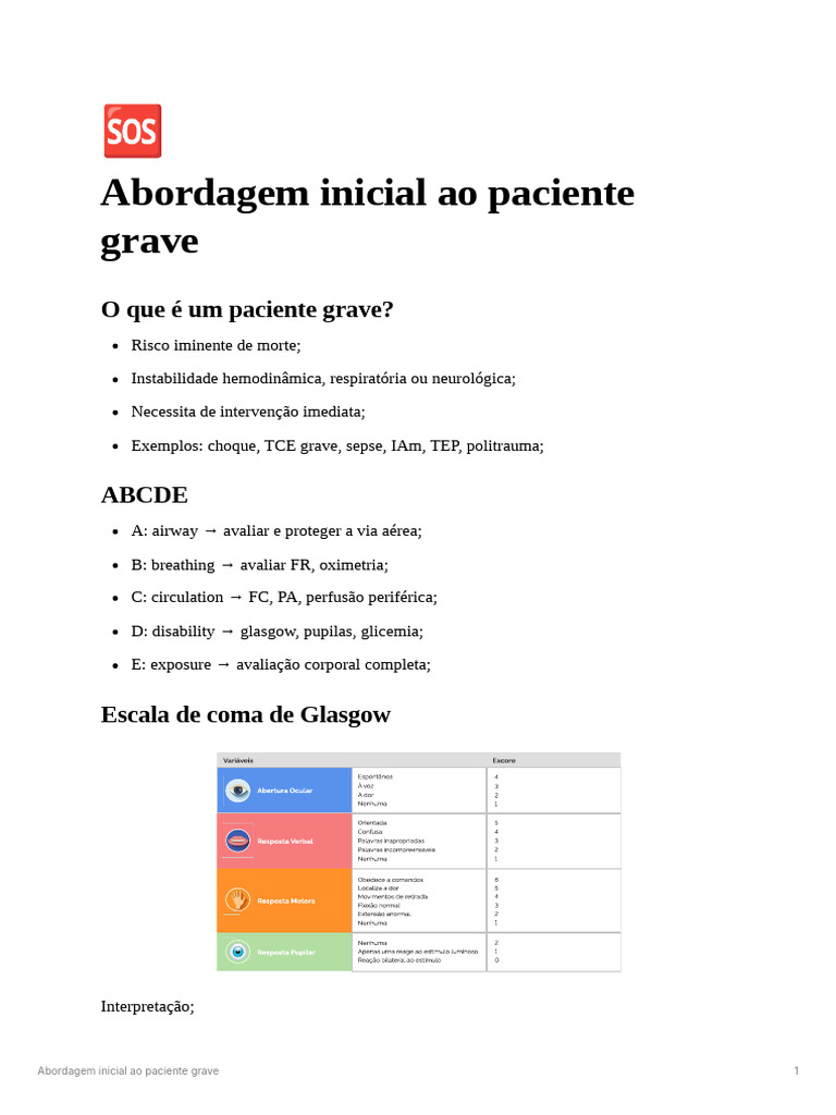 Abordagem Inicial ao Paciente Grave | PDF | Choque (circulatório ...