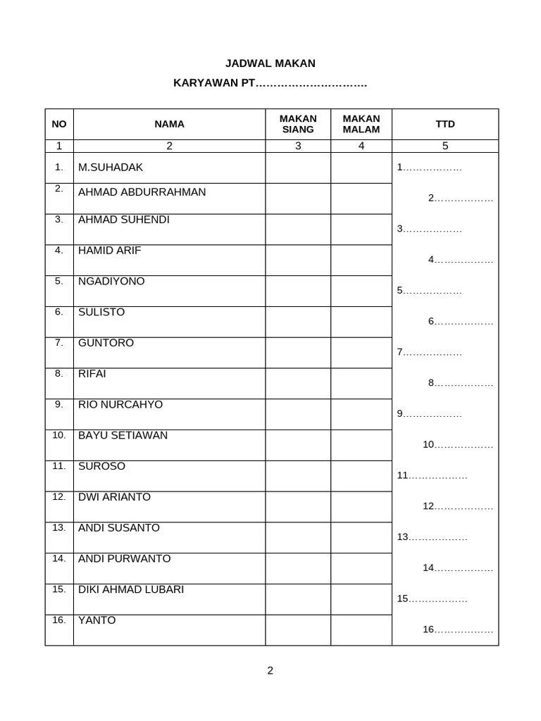 Jadwal Makan Bang Deni | PDF