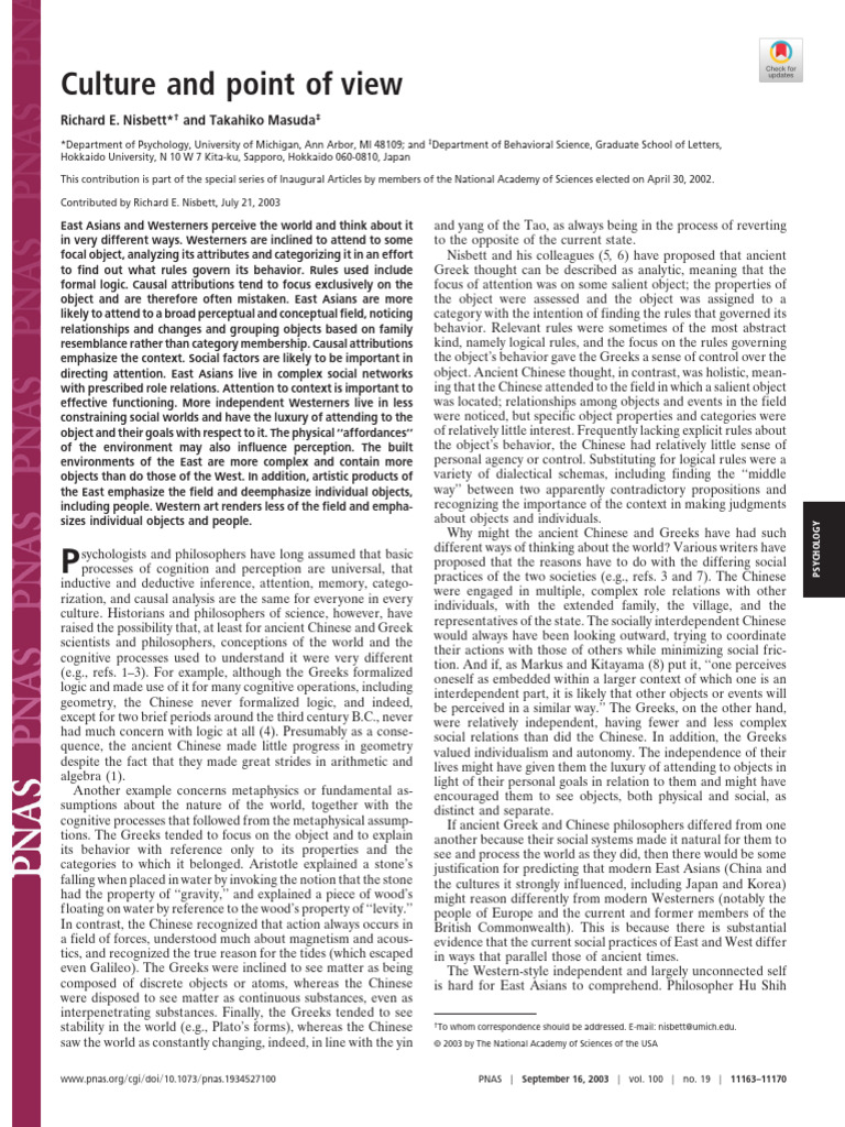 Cultural Perspectives on Cognition | PDF | Thought | Attention